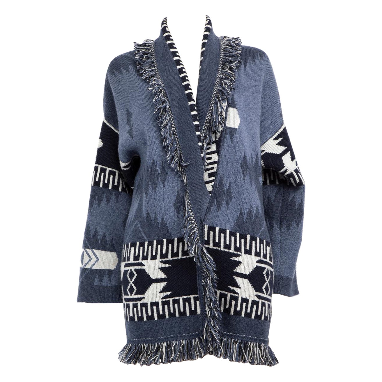 Alanui Blue Cashmere Abstract Knit Cardigan Size M For Sale at 1stDibs
