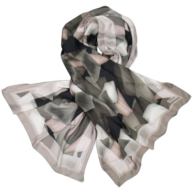 ARMANI COLLEZIONI Taupe and Gray Abstract Geometric Print Silk Scarf at ...