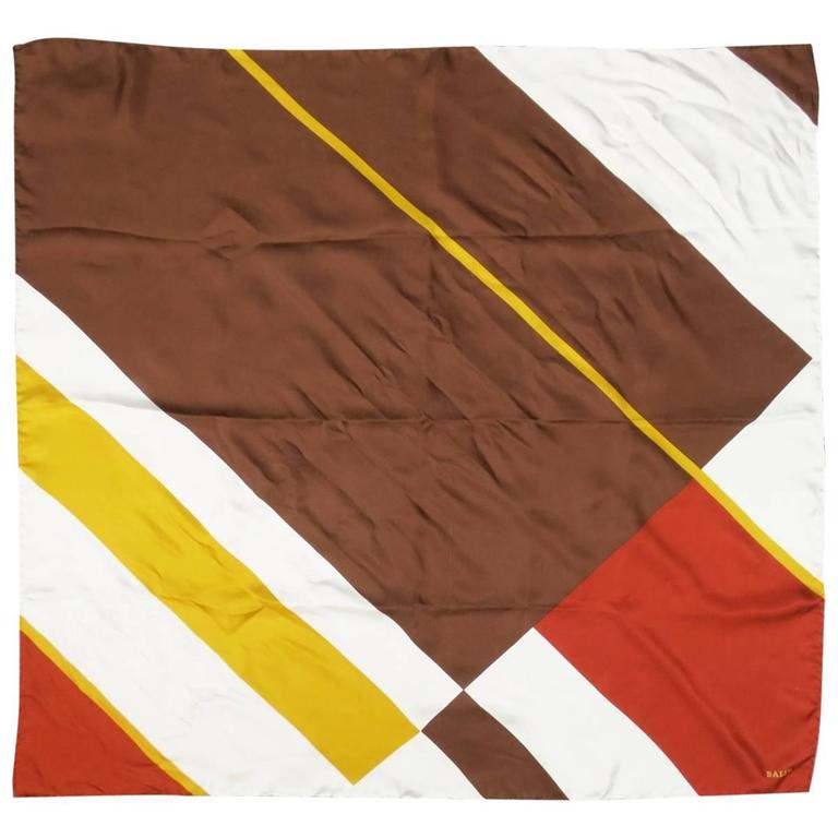 Vintage BALLY Brown Cream and Gold Color Block Silk Scarf at 1stDibs ...