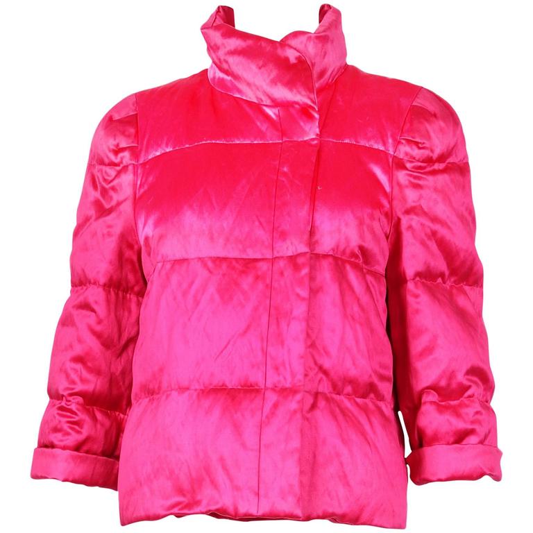 Dries Van Noten Hot Pink Silk Puffer Jacket For Sale at 1stdibs