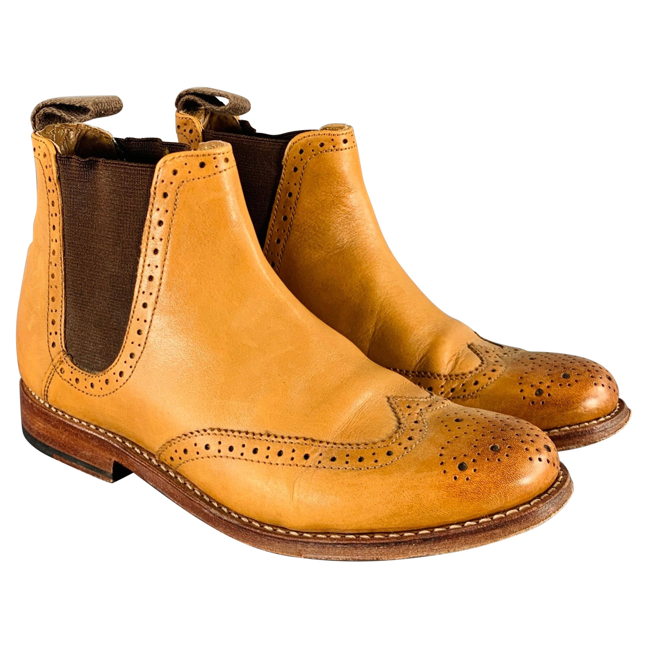 GRENSON Size 7 Beige Leather Perforated Wingtip Chelsea Boots For Sale ...