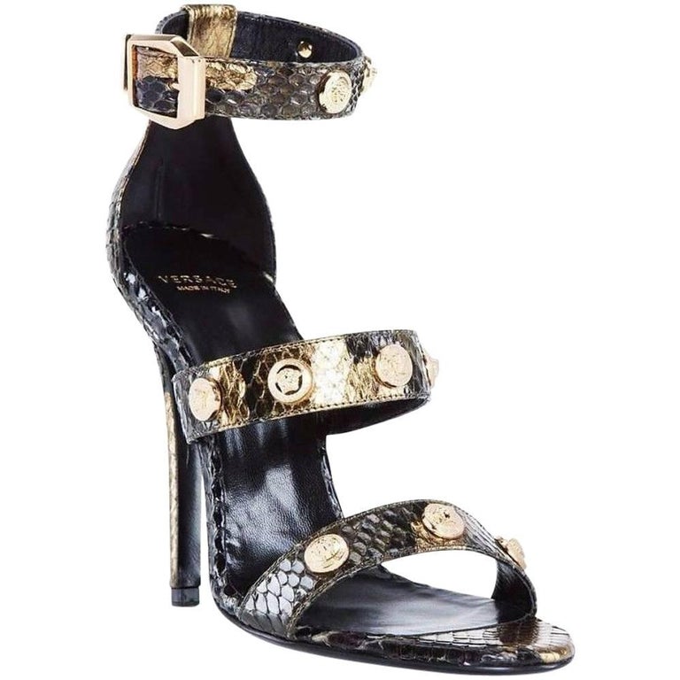 VERSACE BRONZE PYTHON SIGNATURE GOLDMEDUSA STUDDED Sandals 35 - 5 For ...