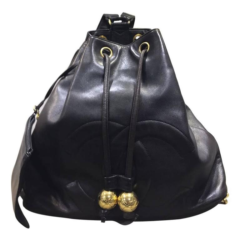 Chanel Black Lambskin Drawstring Backpack with "CC" Stitched Logo at ...