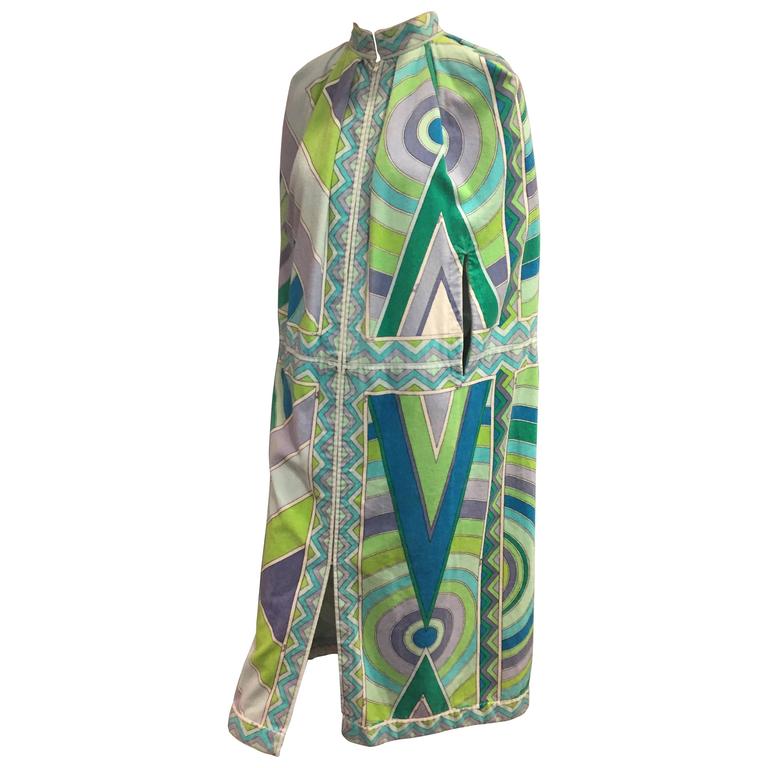 1960s Emilio Pucci Fine Cotton Terry Cloth Print Pleated Cape Cover-Up ...