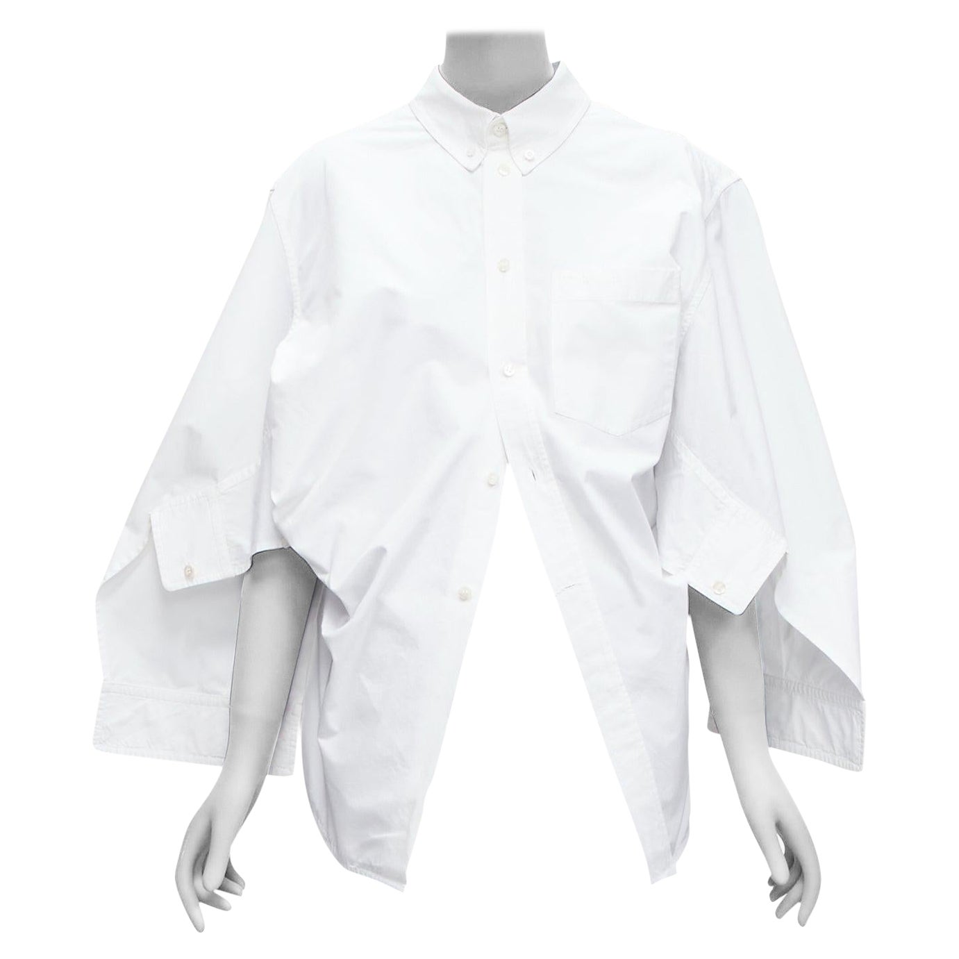 BALENCIAGA 2022 white BB desconstructed kimono sleeve oversized shirt ...