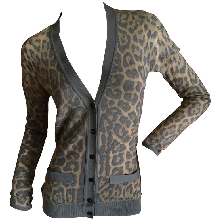 Yves Saint Laurent Sheer Pure Cashmere Leopard Print Cardigan Sweater ...