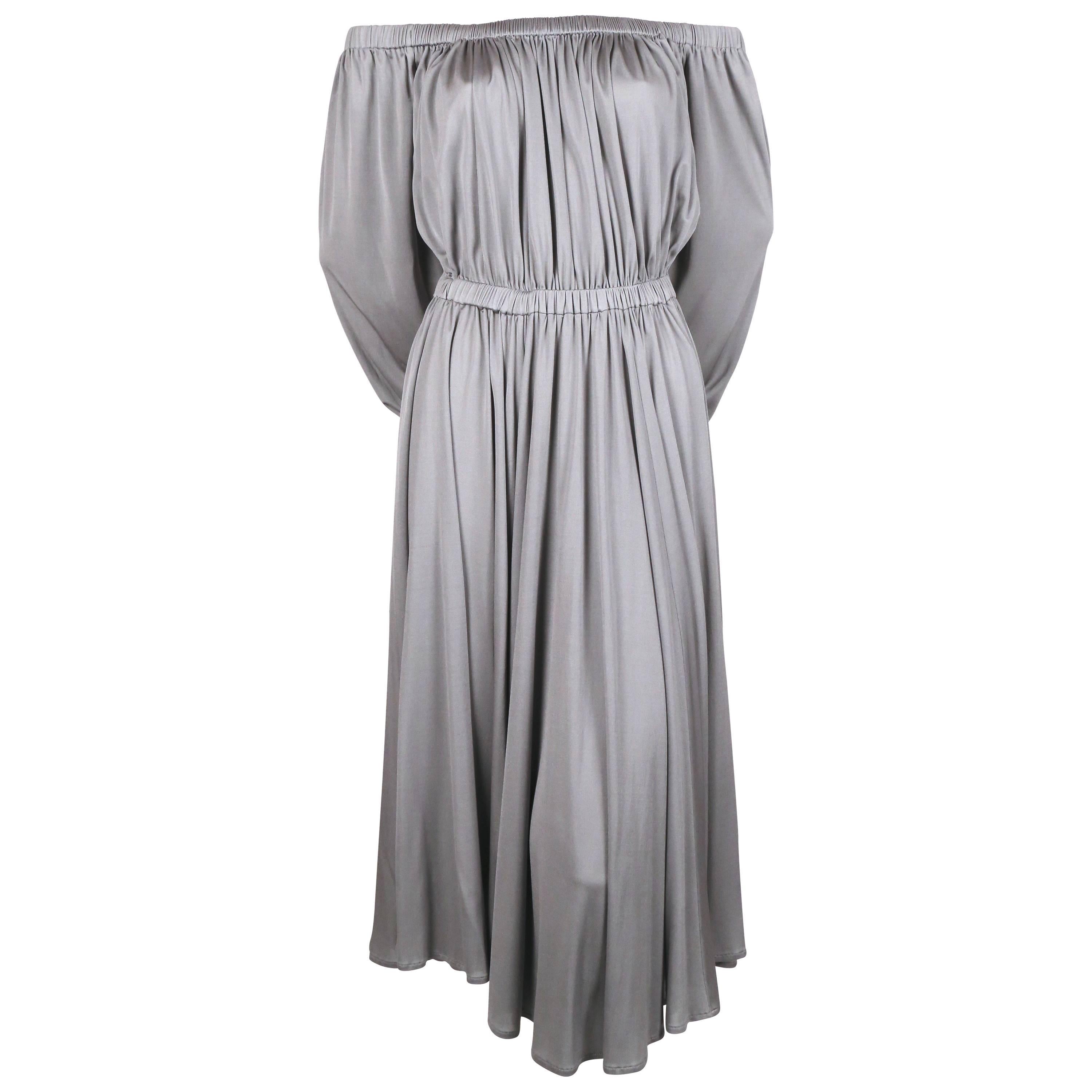 2016 VALENTINO dove grey off-the-shoulder silk runway dress at 1stDibs