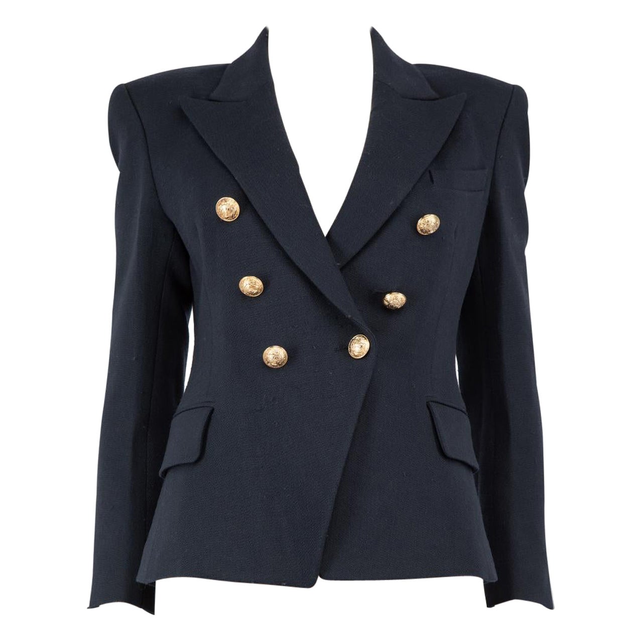 Balmain Navy Wool Double-Breasted Blazer Size L For Sale at 1stDibs
