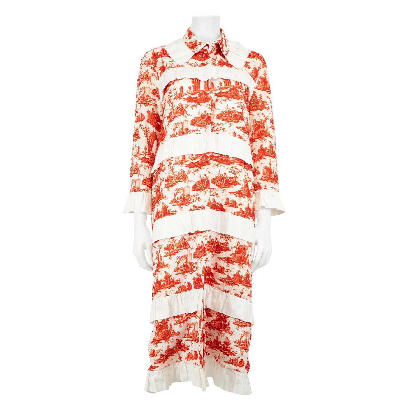 Ivana Ma Orange Abstract Ruffle Trim Coat Size M For Sale at 1stDibs