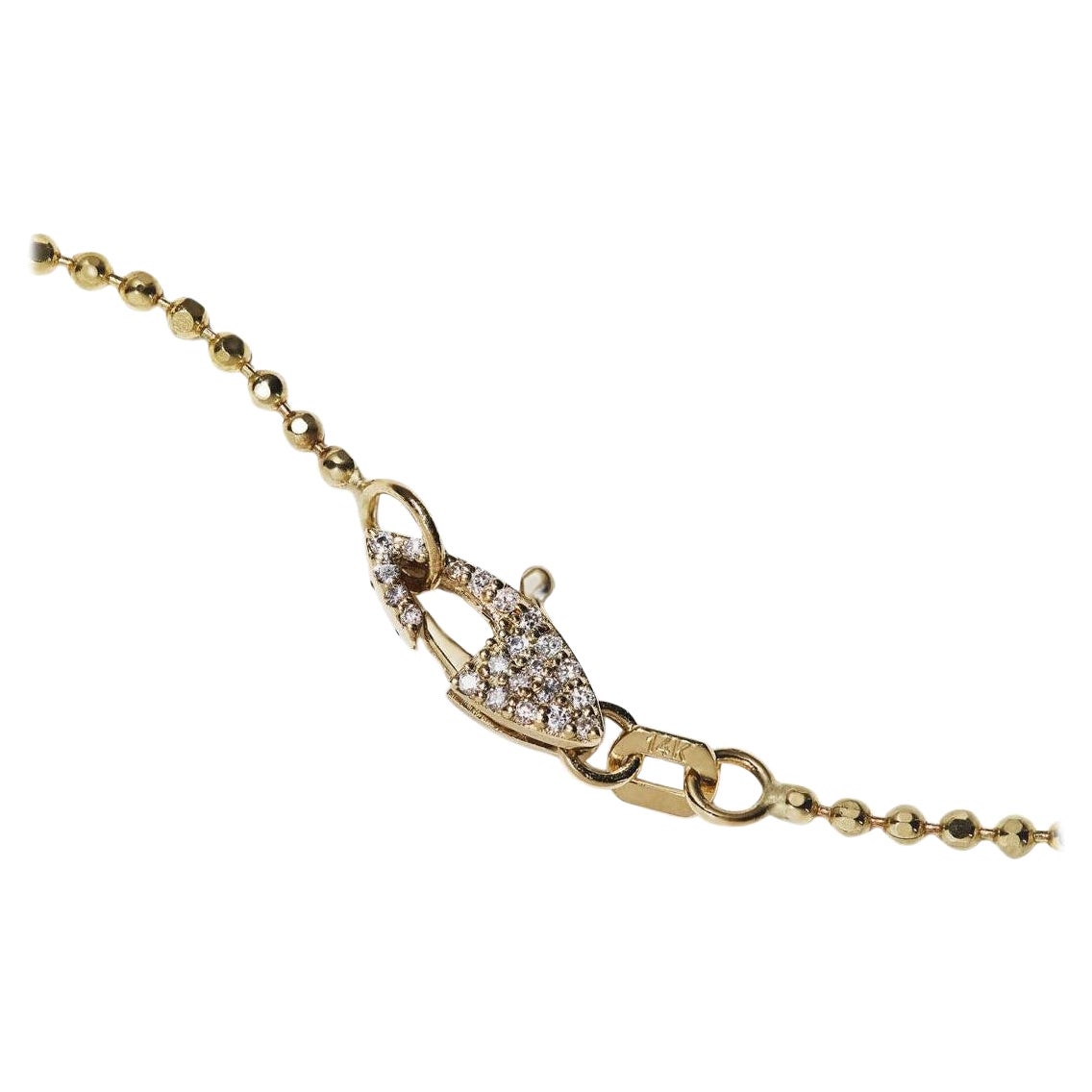 14k Gold Ball Chain with Diamond Clasp (15”) For Sale at 1stDibs