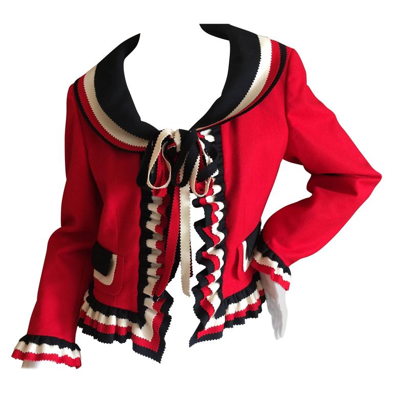 Moschino 1993 Ruffled Red Jacket For Sale at 1stDibs