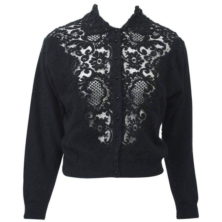 Black Cardigan with Lace at 1stDibs