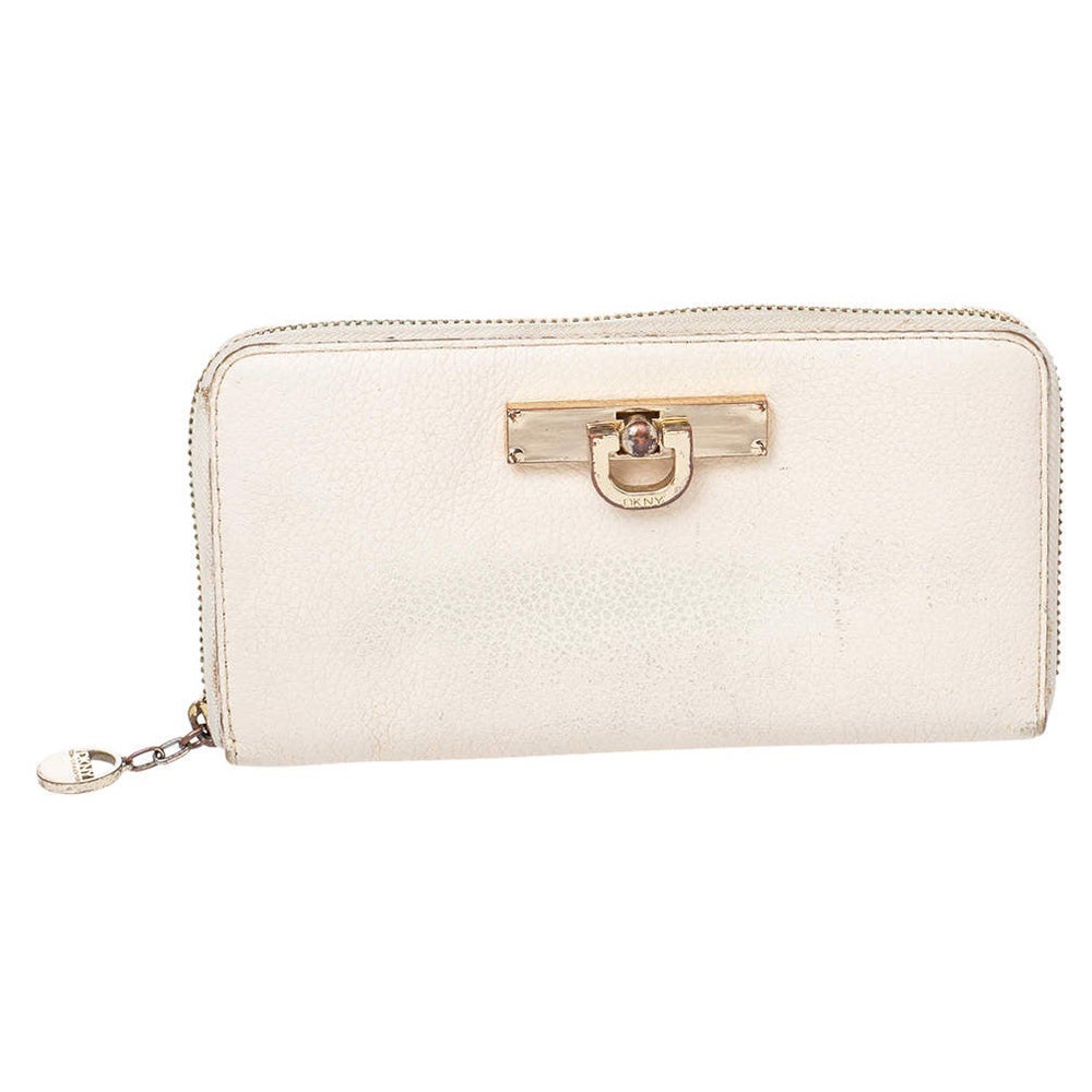 Dkny Cream Leather Zip Around Wallet For Sale at 1stDibs
