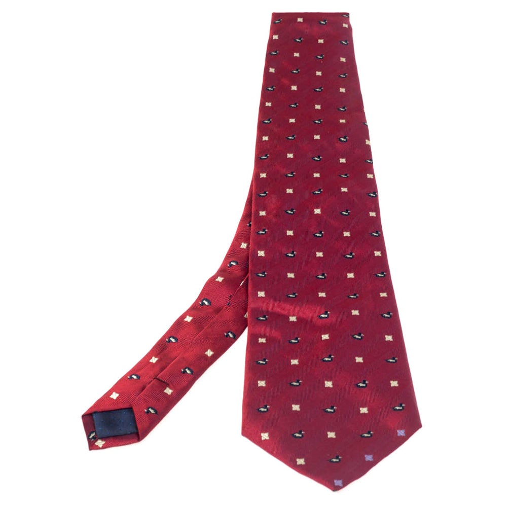 Lanvin Vintage Red Jacquard Silk Traditional Tie For Sale at 1stDibs