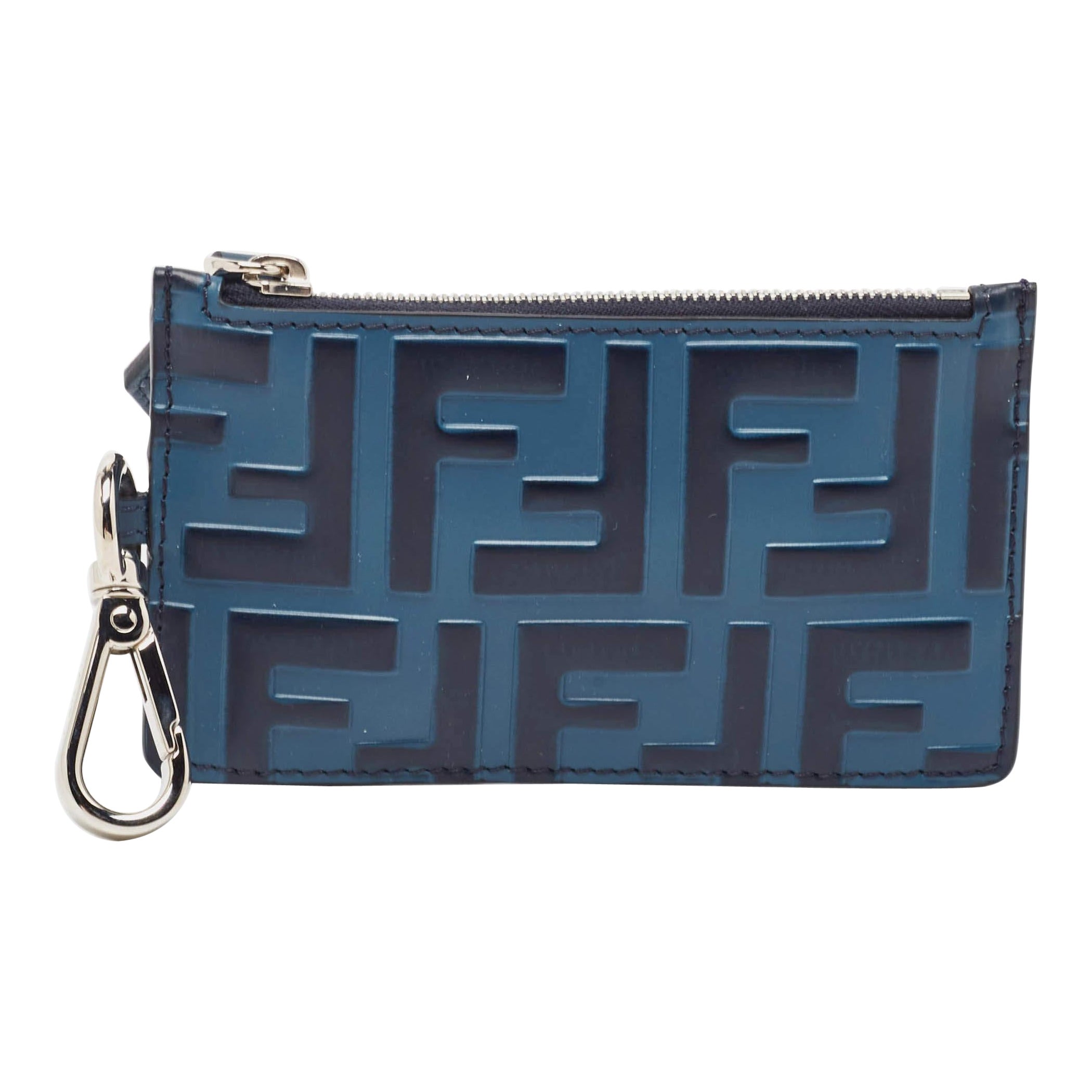 Fendi Blue Zucca Embossed Leather Coin Purse For Sale at 1stDibs