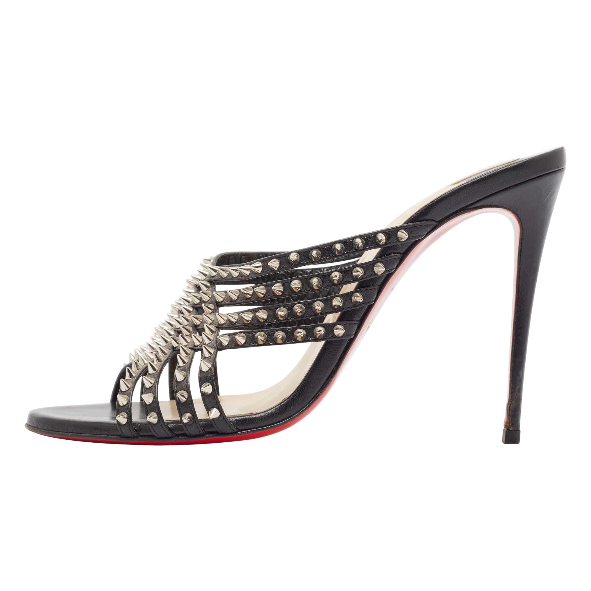 Christian Louboutin Black Leather Martha Spike Sandals Size 38 For Sale ...