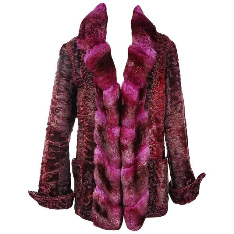 Fendi Purple Broadtail Coat with Fur Collar, Modern For Sale at 1stDibs
