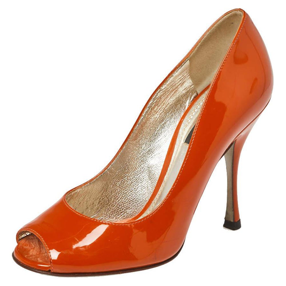 Dolce and Gabbana Burnt Orange Patent Leather Peep Toe Pumps Size 36 ...