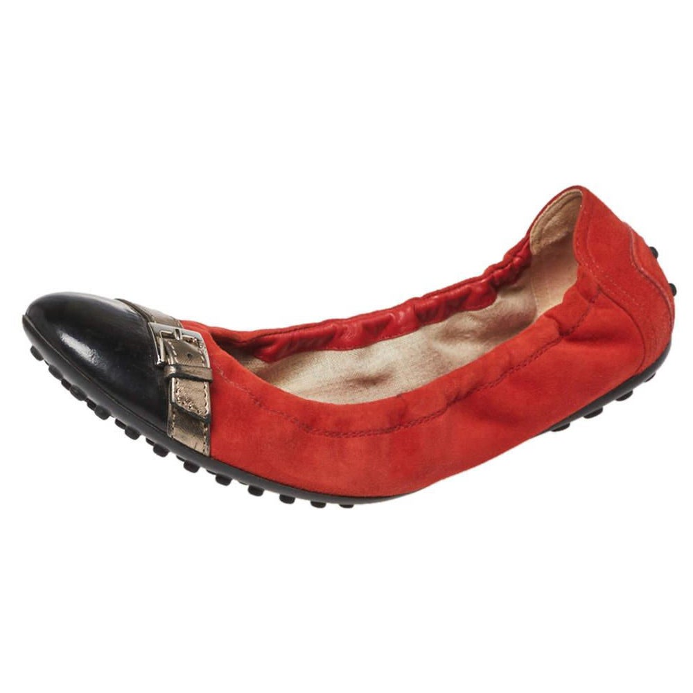Tod's Orange/Black Suede and Patent Leather Cap Toe Scrunch Ballet ...