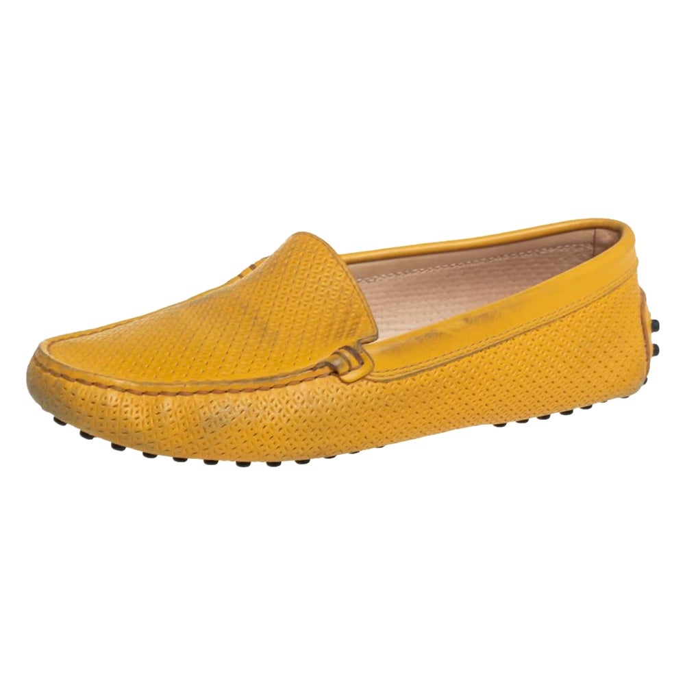 Tod's Yellow Perforated Leather Slip On Loafers Size 36.5 For Sale at ...
