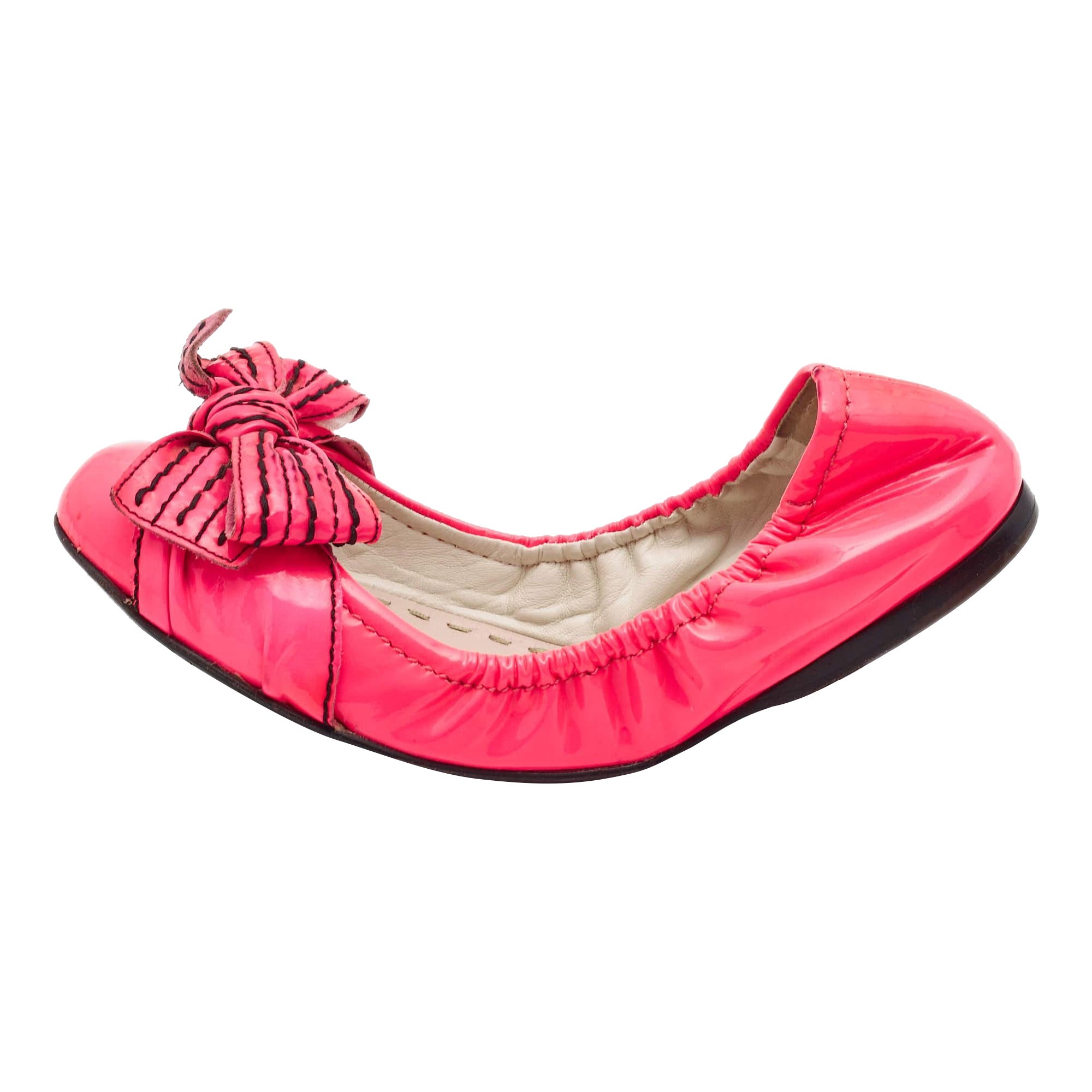 Miu Miu Pink Patent Leather Bow Scrunch Ballet Flats Size 37 For Sale ...