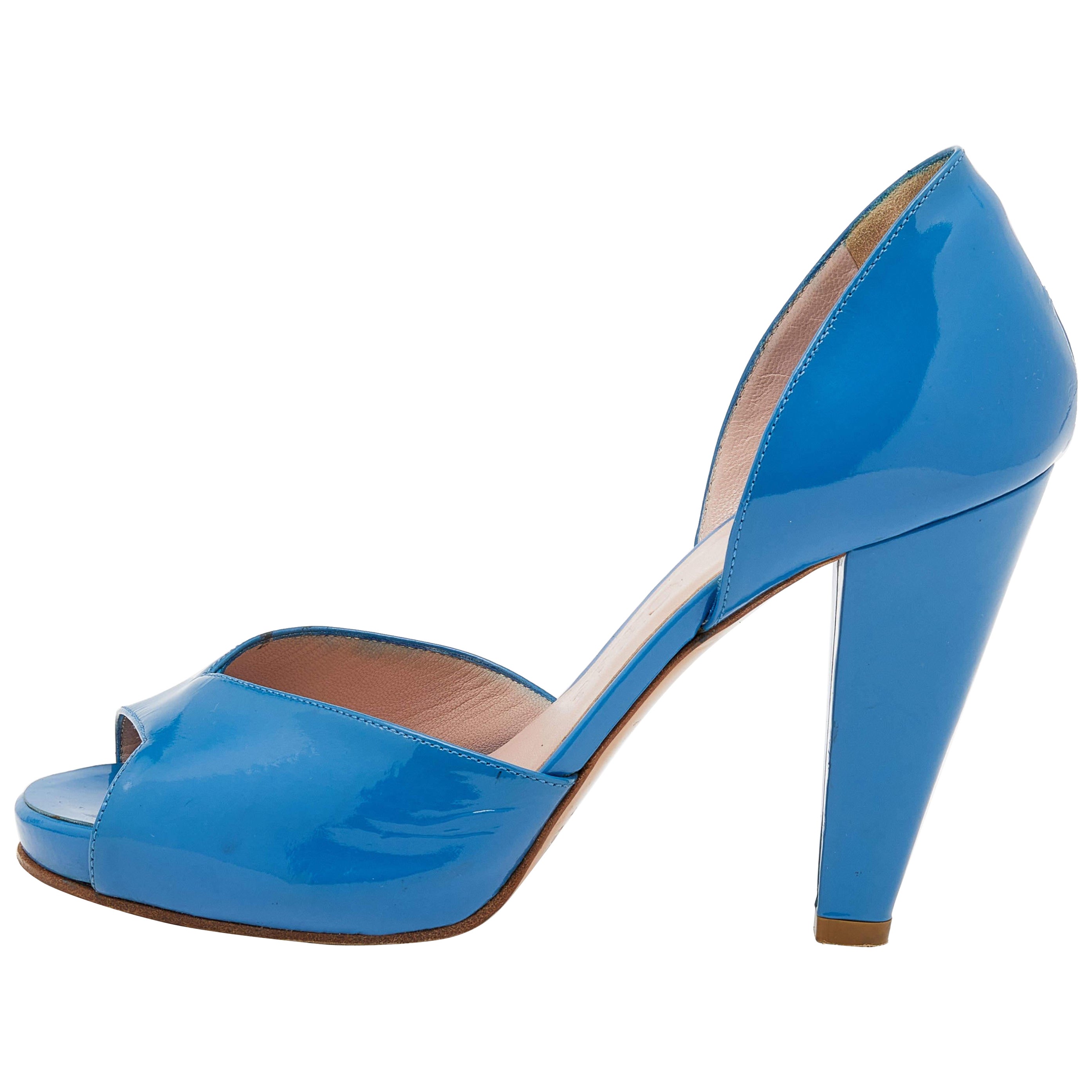 Chloe Blue Patent Leather Peep Toe D'orsay Pumps Size 36 For Sale at ...