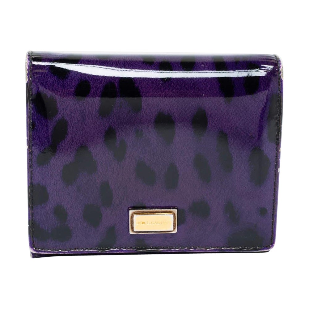 Dolce and Gabbana Purple Leopard Print Patent Leather Trifold Wallet ...