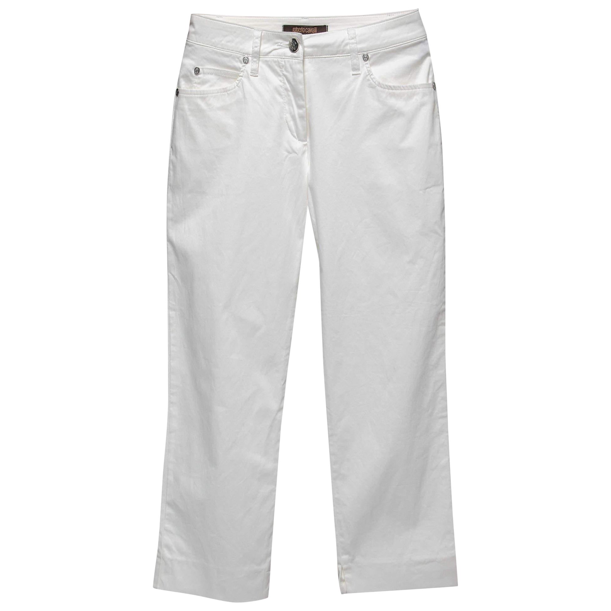 Roberto Cavalli White Cotton Capri Pants S For Sale at 1stDibs