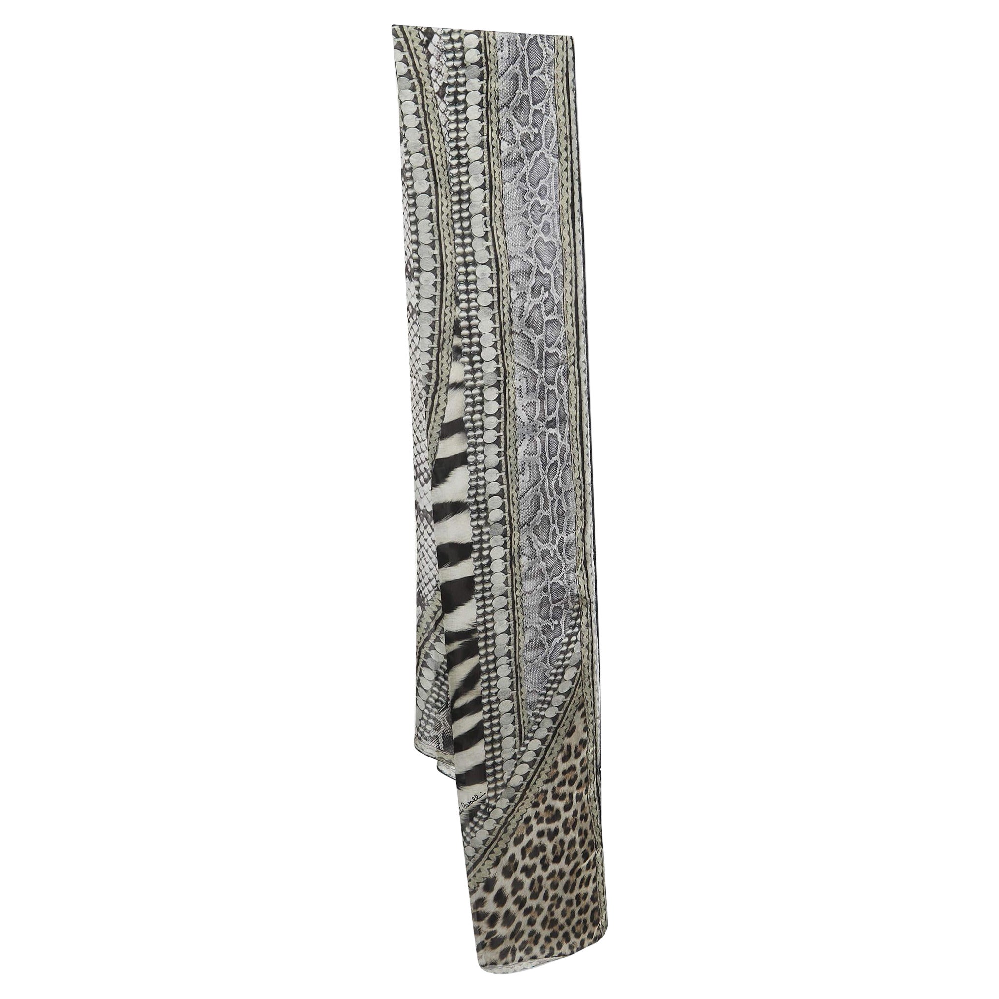 Roberto Cavalli Black Animal Print Silk Stole For Sale at 1stDibs