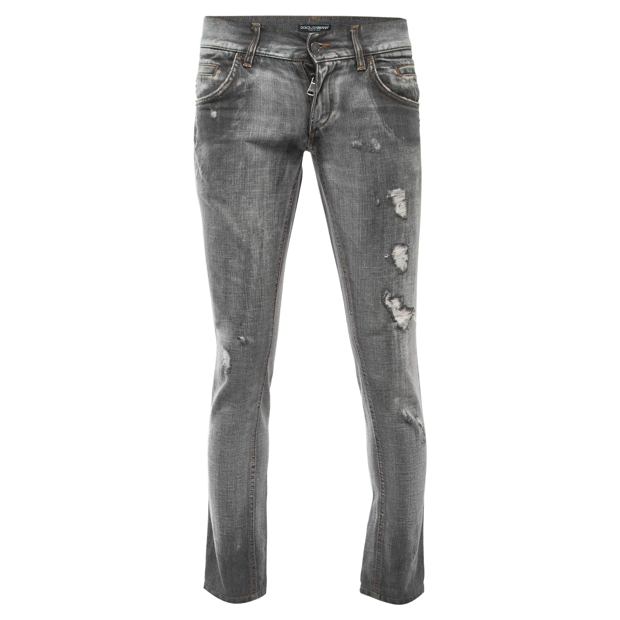 Dolce and Gabbana Grey Washed and Distressed Denim Jeans L Waist 32 ...