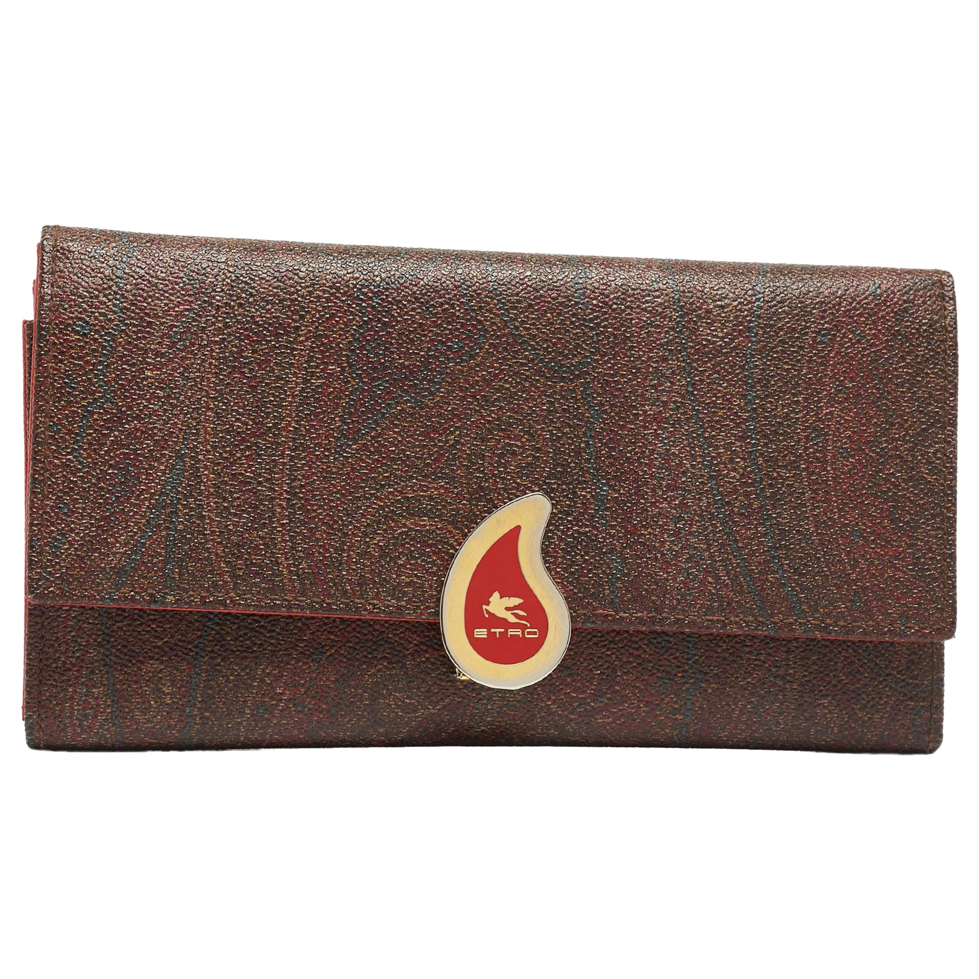 Etro Brown Paisley Print Coated Canvas Trifold Continental Wallet For ...