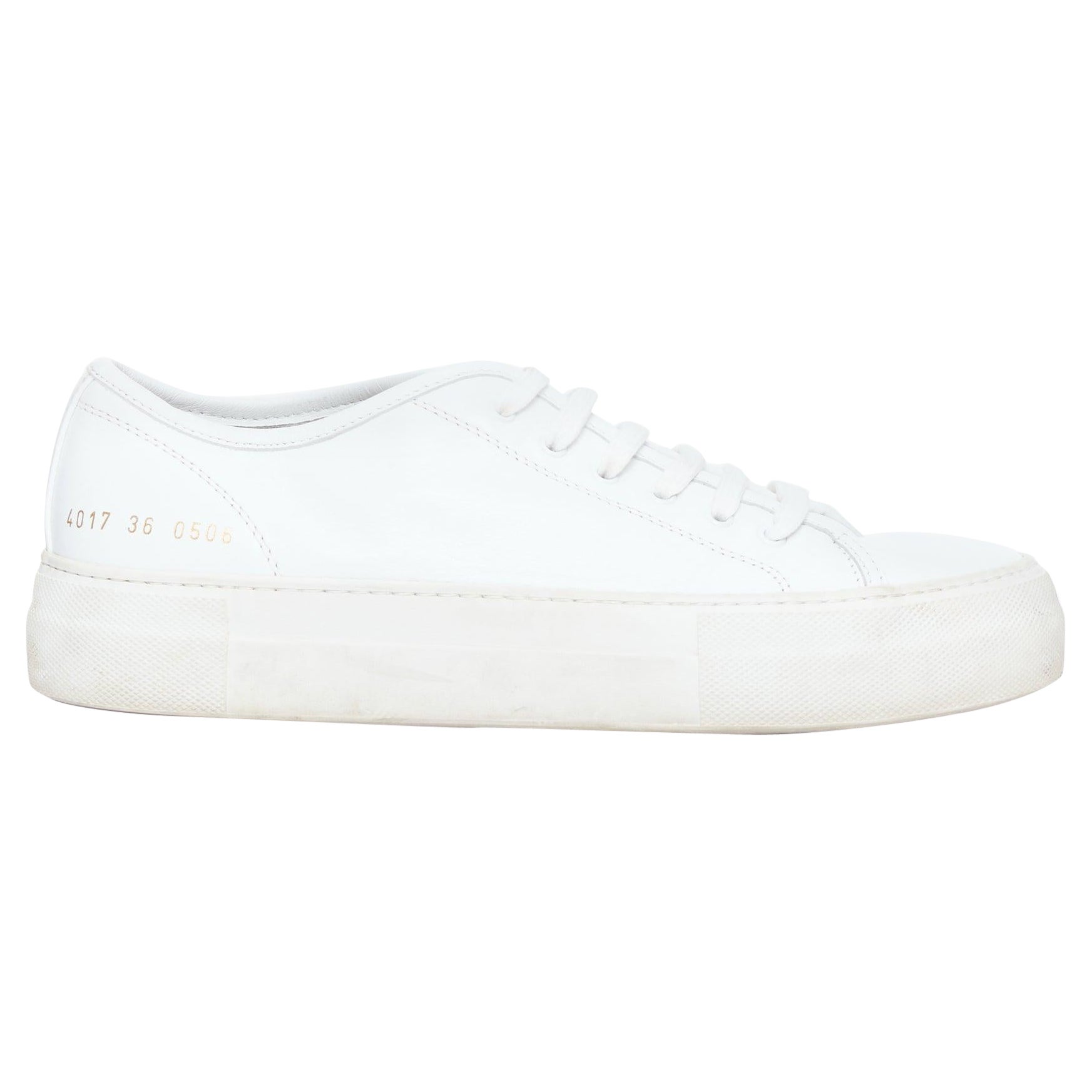 COMMON PROJECT WOMAN 4017 white leather gold letter low sneakers EU36 ...