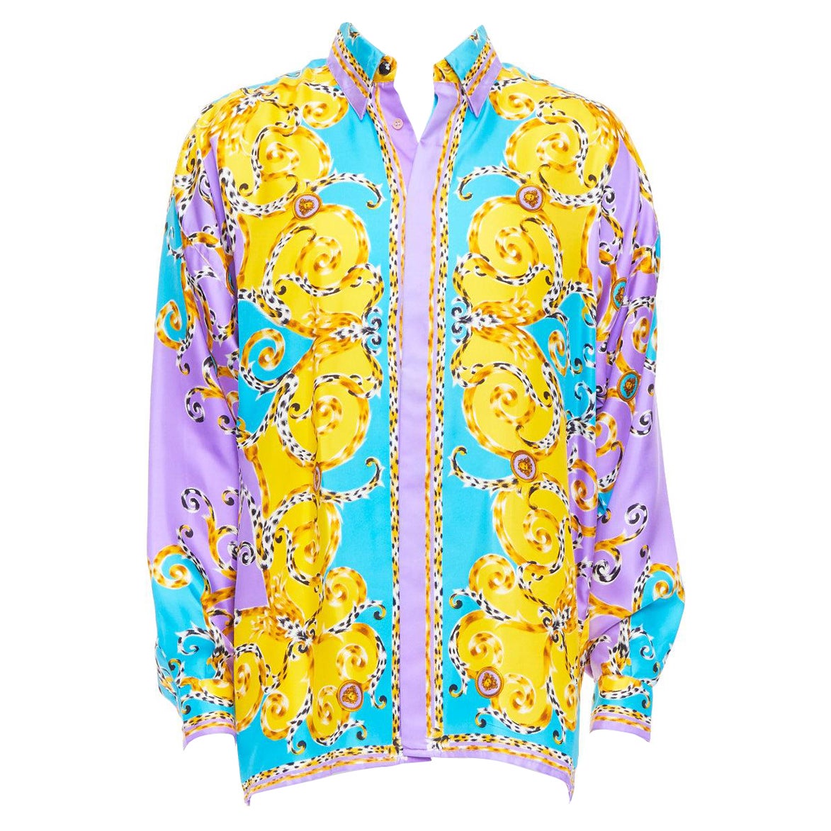 GIANNI VERSACE 1995 Vitnage 100% silk purple yellow leopard barocco ...