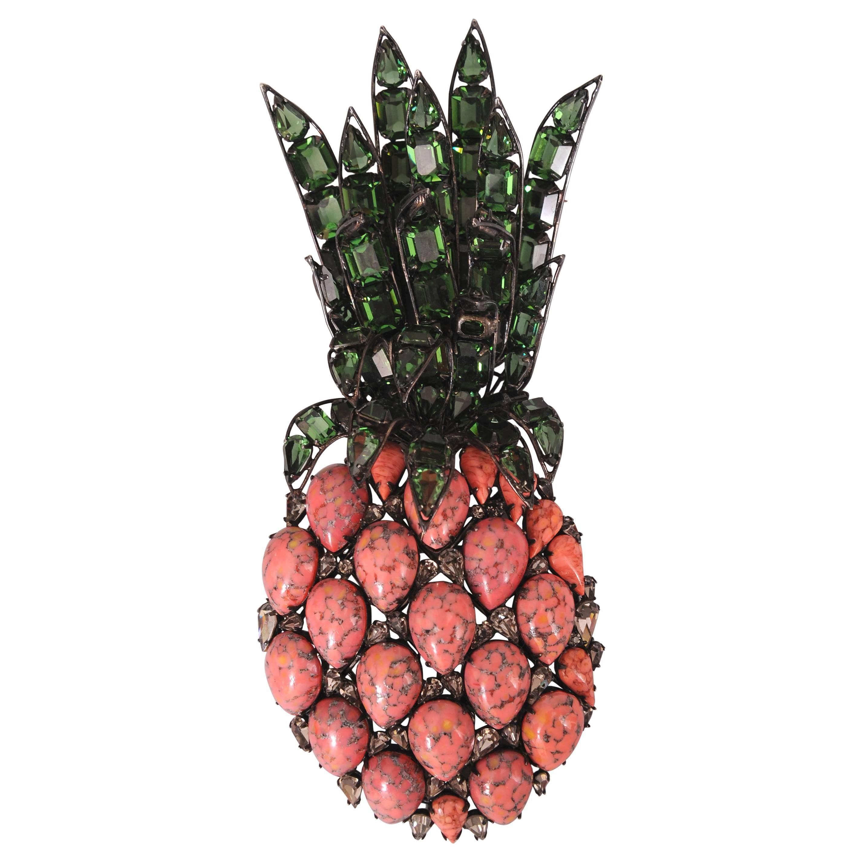 Fanciful Jeweled Large Scale Tropical Pineapple Pin at 1stDibs