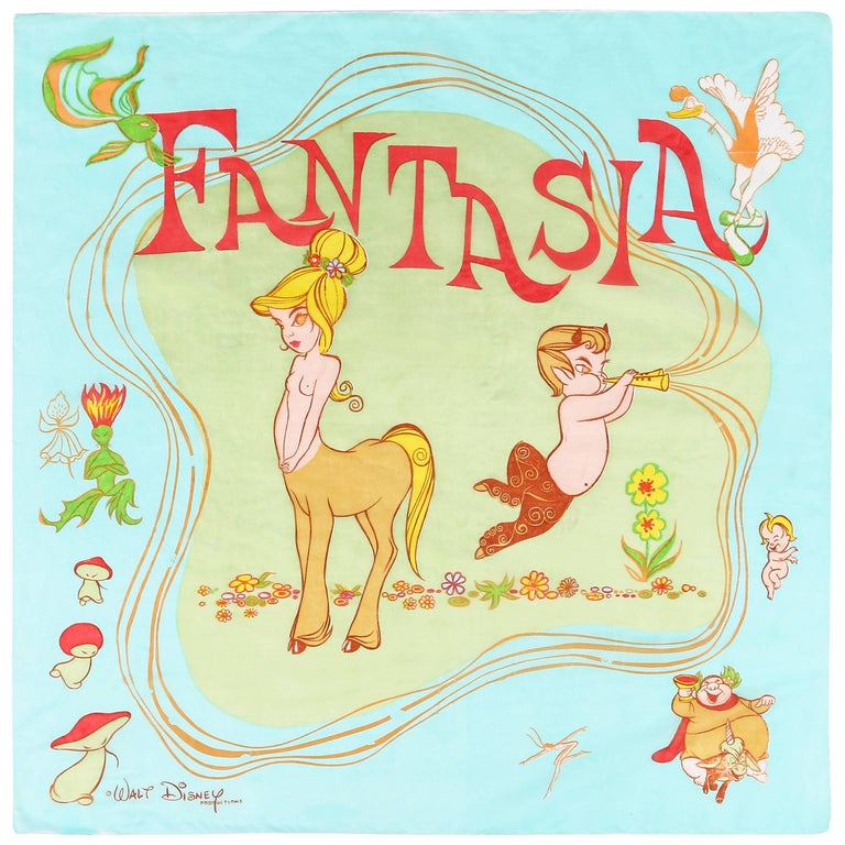WALT DISNEY c.1940 "Fantasia" Topless Centaur Character Print Silk ...