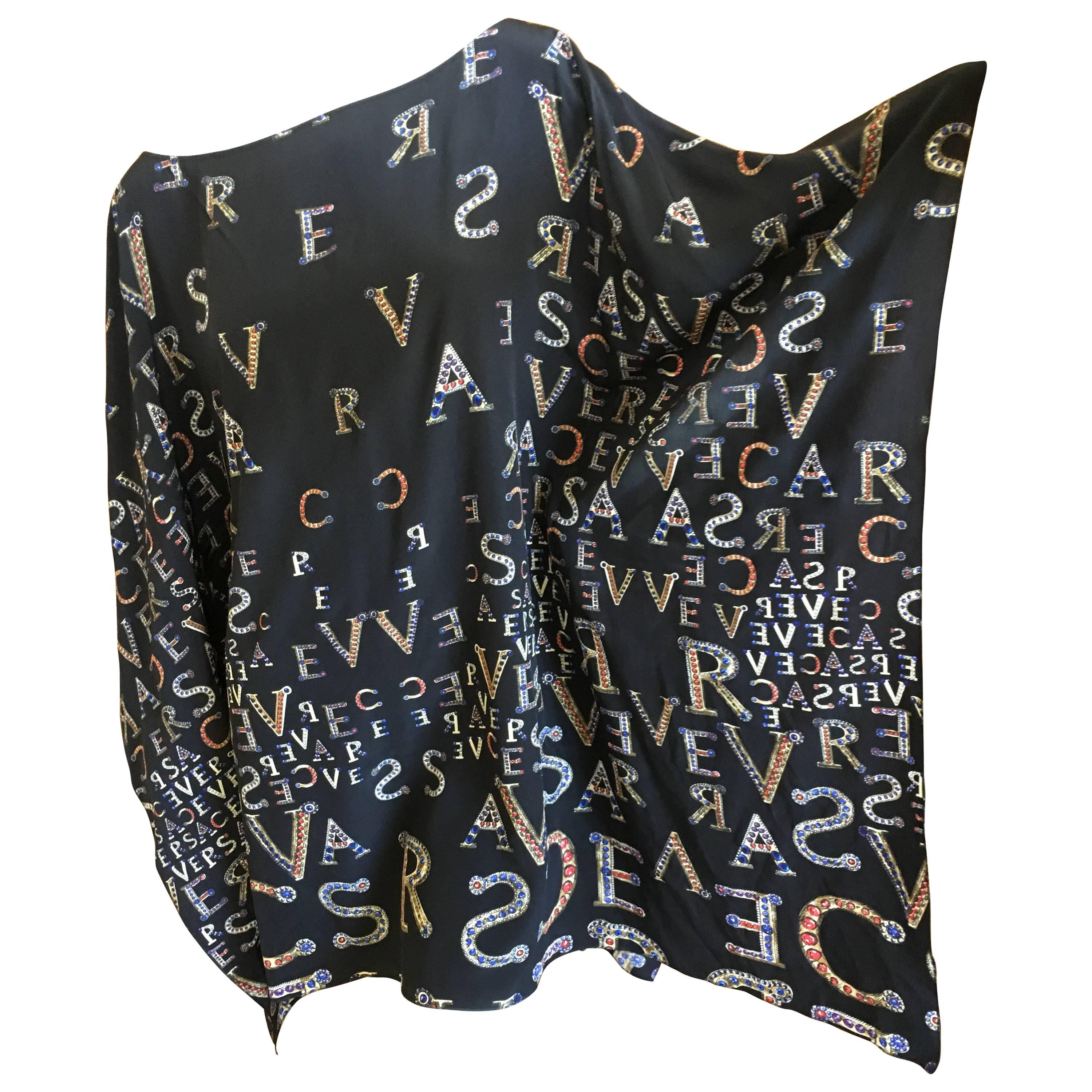 Versace Silk Poncho / Cape With Jewel Print Logo Pattern at 1stDibs ...