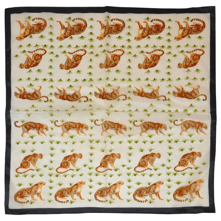 "Leopards" with Navy Borders Scarf For Sale at 1stDibs