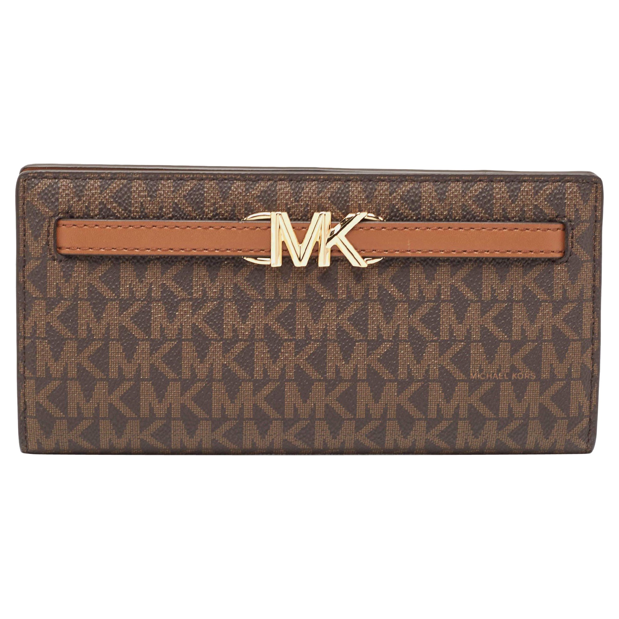 Michael Kors Brown Signature Coated Canvas Large Reed Wallet For Sale ...