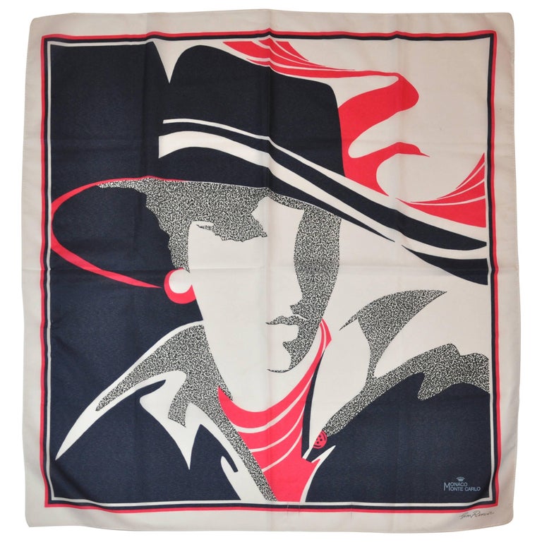 Rare Gina Renoir "Monaco, Monte Carlo" "Portrait" Scarf at 1stDibs ...