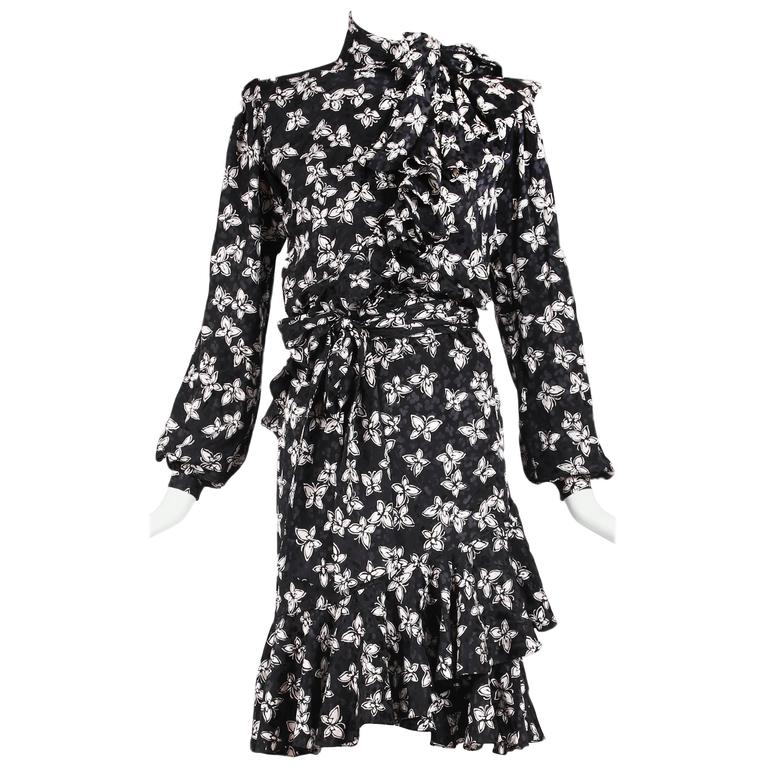 Vintage Yves Saint Laurent YSL Haute Couture Silk Butterfly Print Dress ...
