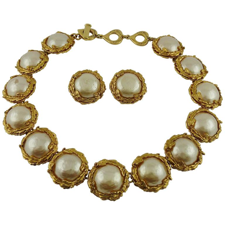 Yves Saint Laurent YSL Vintage Pearl Necklace and Earrings Set For Sale ...