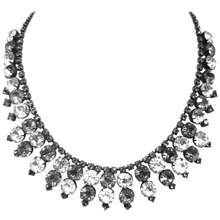 Vintage 1950s Signed Kramer Rhinestone Necklace at 1stDibs