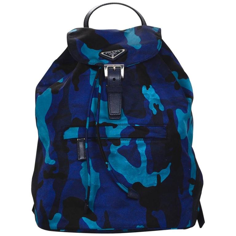 Prada Black and Blue Camo Print Nylon Backpack Bag For Sale at 1stDibs