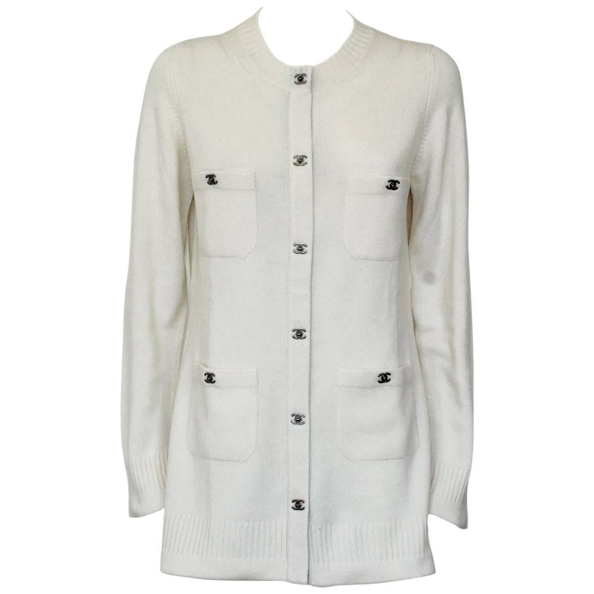 Chanel Cream Cashmere Cardigan at 1stDibs | chanel iconic cardigan
