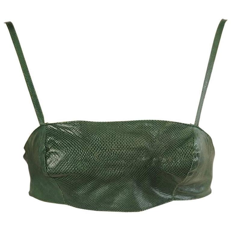 1970's Atelier by Gayle Kirkpatrick Deep Green Karung Snakeskin Bra Top ...