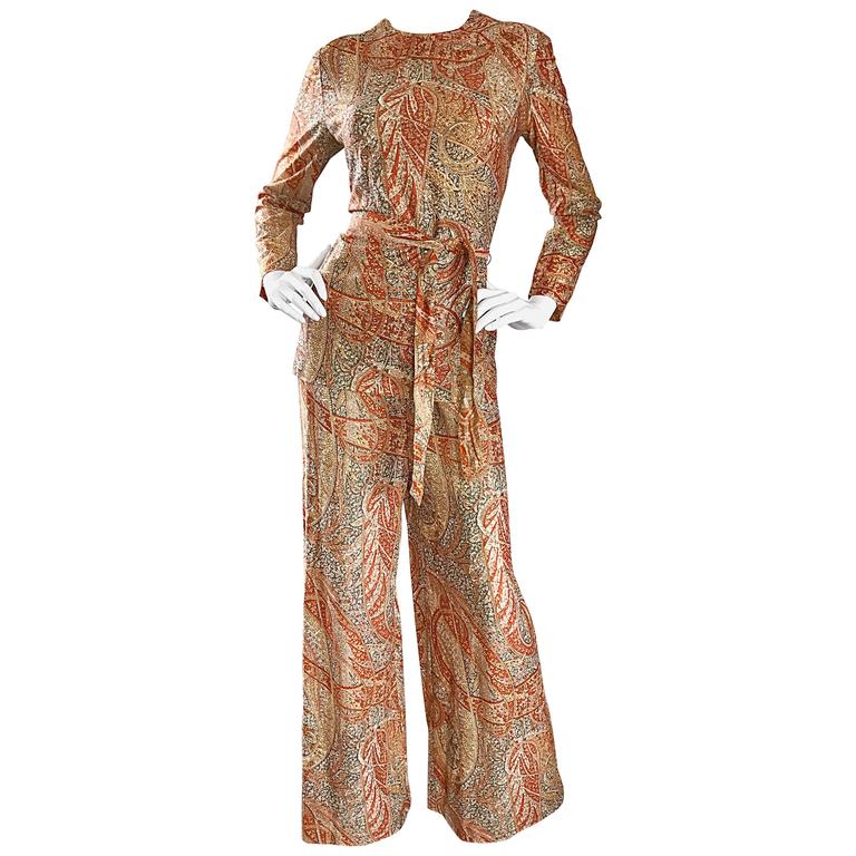 Incredible 3 Piece 1970s Tunic, Pants, and Belt Metallic Paisley Bell ...
