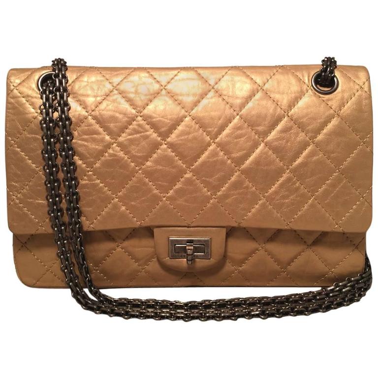 Chanel Gold Leather 2.55 Reissue 226 Double Flap Classic For Sale at ...
