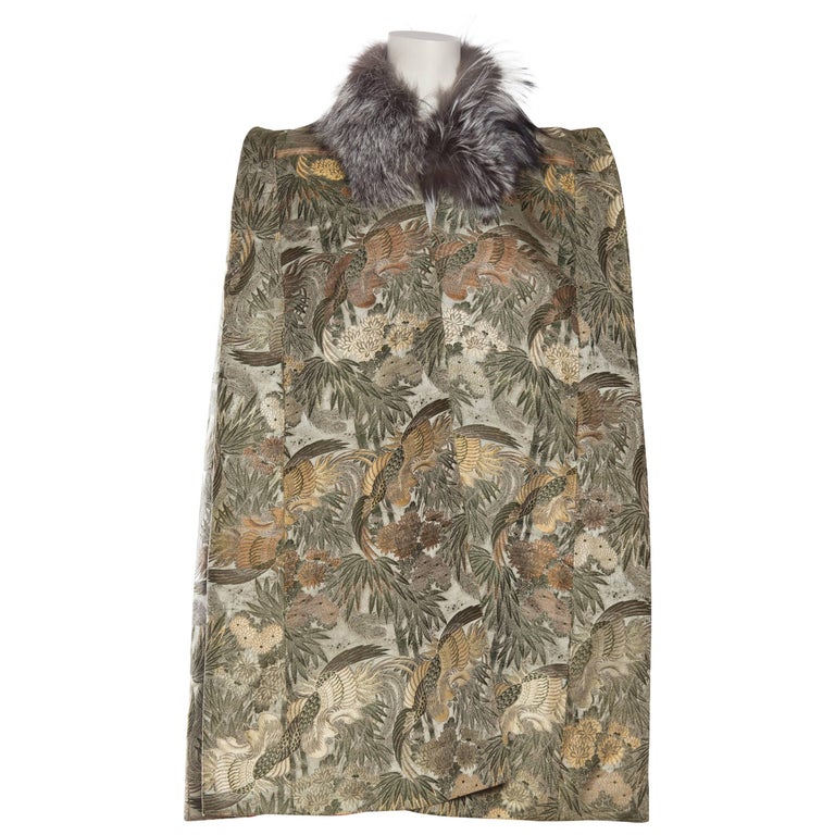 1940S Green and Gold Silk Cape Made From Antique Japanese Jacquard With ...
