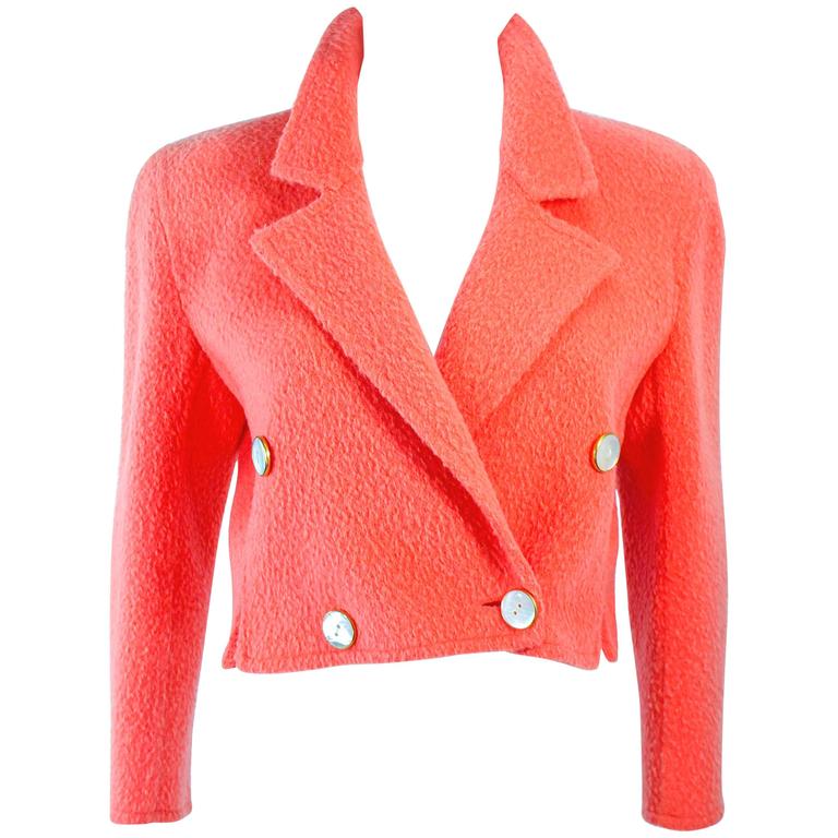 VALENTINO Coral Boiled Wool Cropped Jacket Size 6 8 at 1stDibs