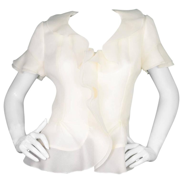 Jackie Rogers White Ruffle Organza Blouse For Sale At 1stdibs